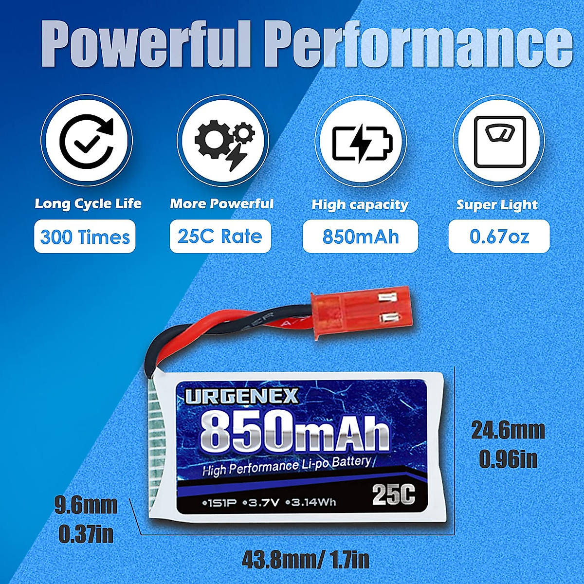 URGENEX 3.7V Lipo Battery 850mah Rechargeable Lipo with JST Plug X5 Charger for MJX Syma Holy Stone Sky Viper RC Quadcopter Drone X56W X400 X400W X300C X400C X800 HS110 HS200 S670 V950hd S1750 V2450