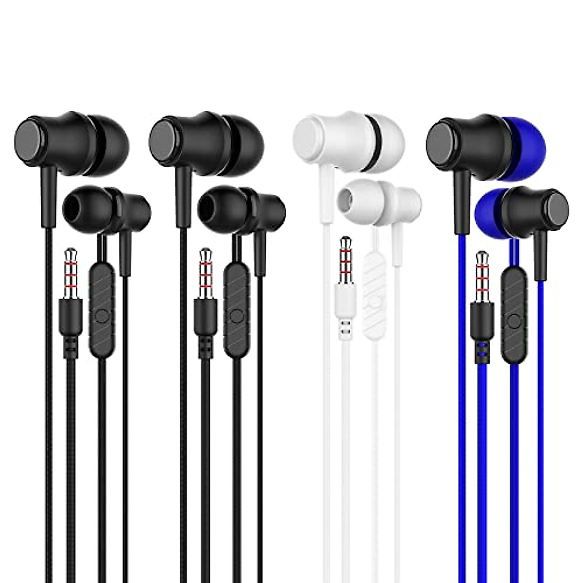 (4 Pack) Wired Earphones, 3.5mm for Most Devices