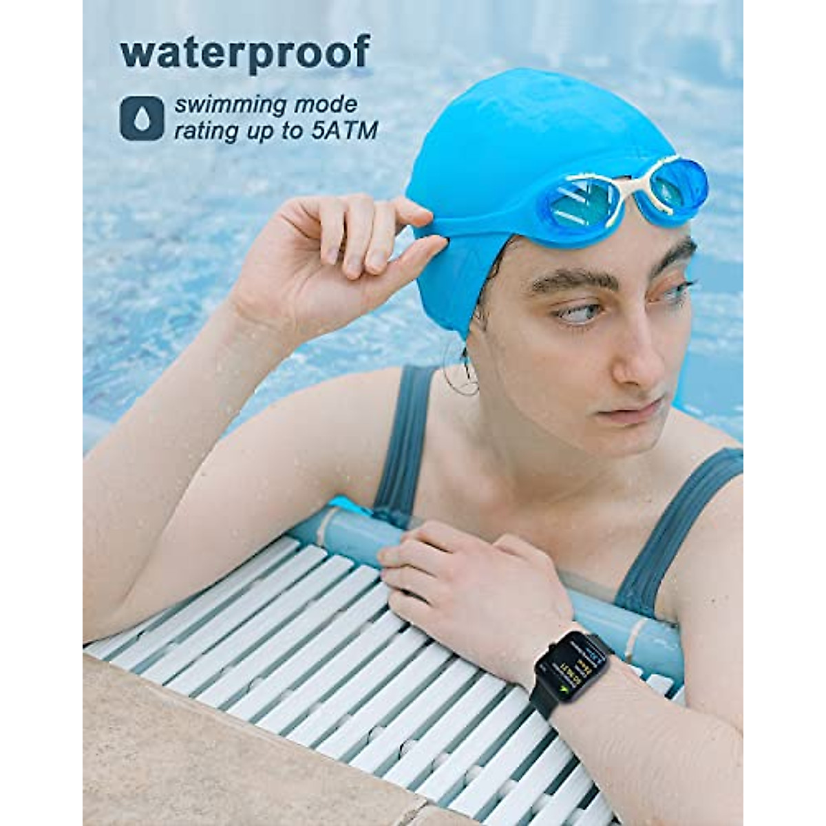 Smart Watch, Fitness Tracker with 24/7 Heart Rate Blood Oxygen Sleep Tracker, 5ATM Swimming Waterproof, Step Calorie Counter, 1.7" Touch creen Smartwatch for Men Women iPhone iOS Android