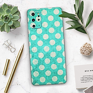 DesignSkinz Grungy Teal and White Polka Dots Protective Vinyl Decal Wrap Skin Cover Compatible with The Samsung Galaxy S20 (Screen Trim & Back Glass Skin)