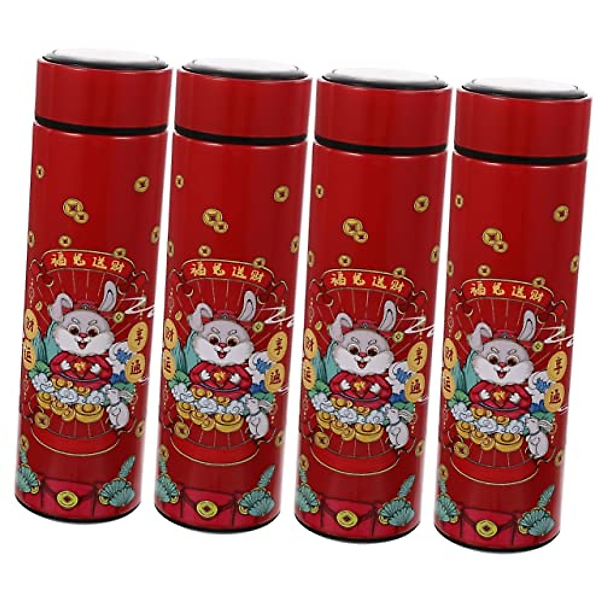 Veemoon 4pcs Year of The Rabbit Cup Year of The Rabbit Gift Chinese New Year Water Bottle Chinese Water Bottle Funny Water Bottles Souvenir Stainless Steel Travel Insulation