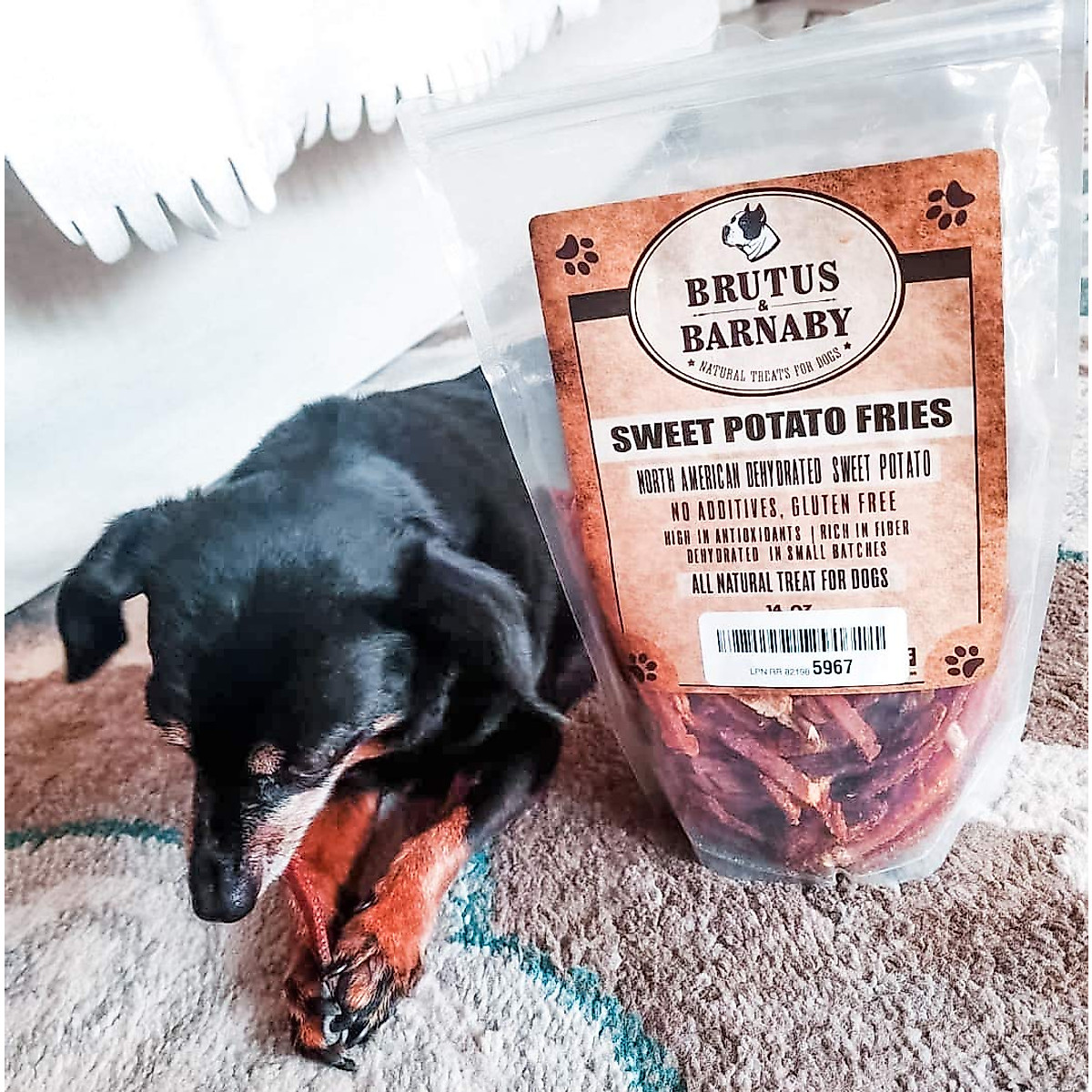 BRUTUS & BARNABY Sweet Potato Dog Treats- No Additive Dehydrated Sweet Potato Fries, Grain Free, Gluten Free and No Preservatives Added (14 oz)