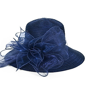 Kentucky Derby Dress Church Cloche Hat Sweet Cute Floral Bucket Hat (Leaf-Navy), Medium