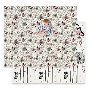 JumpOff Jo - Large Waterproof Foam Padded Play Mat for Infants, Babies, Toddlers, Play Pens & Tummy Time, Foldable Activity Mat, 70 in. x 59 in. - Daisy Bug