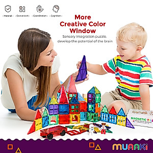Magnetic Tiles for Kids,100 Pcs Magnetic Blocks for Kids Ages 4-8, Educational Tiles and Stem Toys with 2 Characters, Magnetic Building Blocks for Preschool Kids Recreational, Learning,Creativity