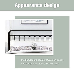 RYR Victorian Metal Platform King Size Bed Frame with Headboard Footboard No Box Spring Required Black