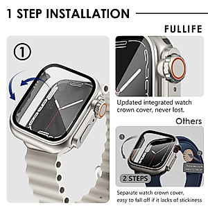 Fullife - Ultra Look - 2 in 1 Compatible with Waterproof Apple Watch Case 44mm Series 6 5 4 SE with Tempered Glass Screen Protector, iWatch 360 Protective Hard PC Bumper for Men Women, 44mm Titanium