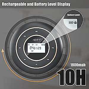 HOTT C105 Portable CD Player with HiFi Bluetooth 5.0 and FM Transmitter,Rechargeable 1800mAh with Touch Vibration Button and 2.1" LCD Screen Aux for Car Audio Radio and Home Wireless Headset Speaker