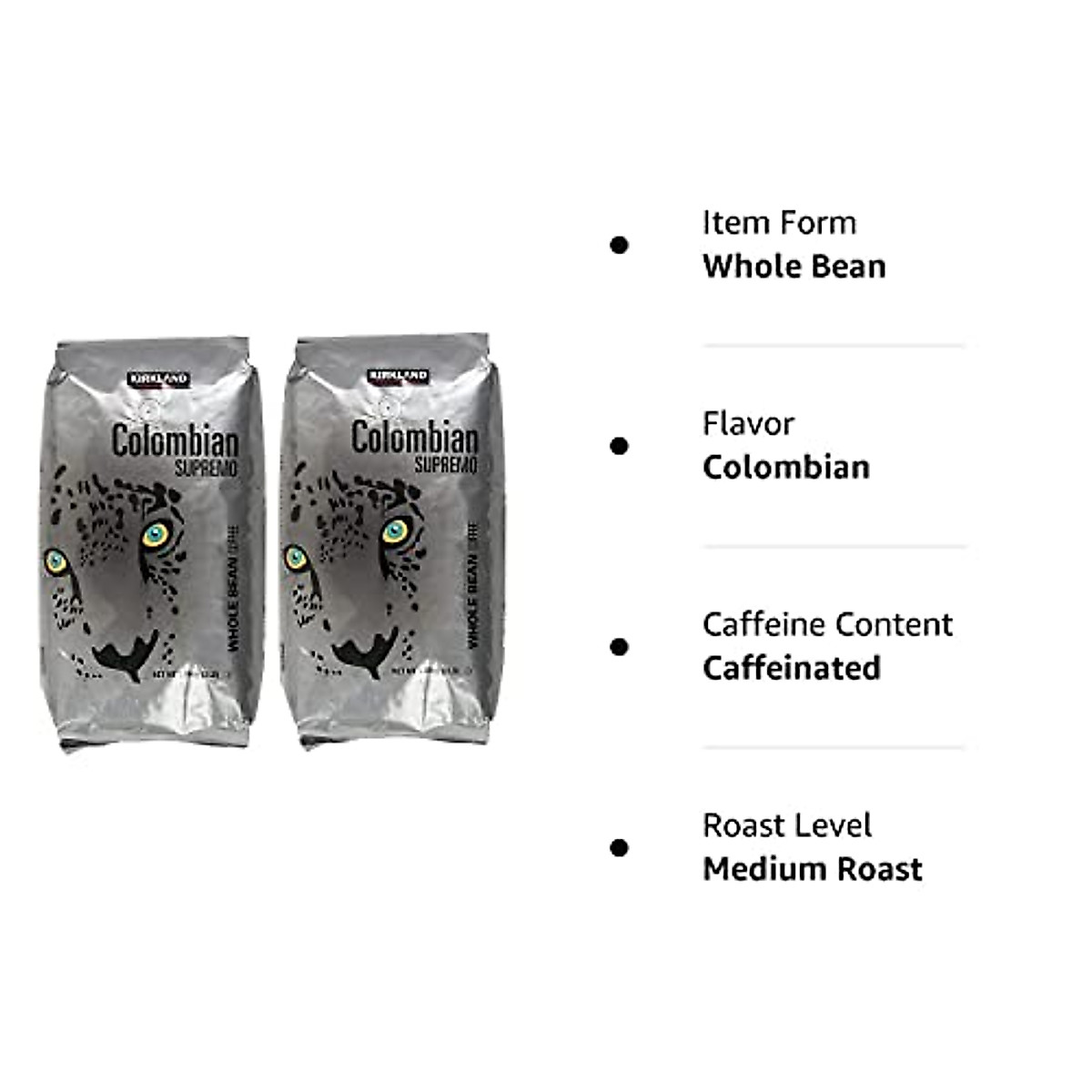 Kirkland Signature Colombian Supremo Whole Bean Coffee, 3 Pound (2 Pack)