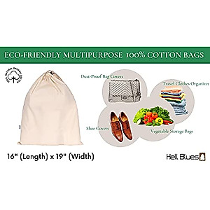 Food Grade Cotton Fabric Bags 4-Pack Reusable - Organic Storage Bulk Bags - Produce Drawstring Muslin Bags - Reusable Natural Cloth Flour Sack Bags - Grain Bags -19 x 16 inches