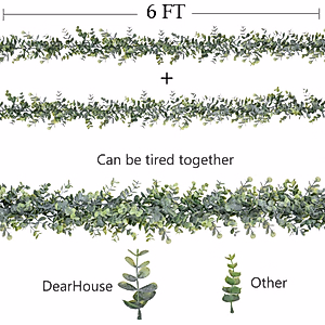 DearHouse Faux Eucalyptus Garland Plant, 2 Pack Artificial Vines Hanging Eucalyptus Leaves Greenery Garland for Wedding Backdrop Arch Wall Decor, 6 Feet/pcs UV Protected Indoor Outdoor
