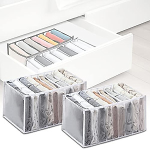 Evankin 2PCS Wardrobe Clothes Organizer - 9-Grid Drawer & Closet Storage Organizer - Nylon Mesh Organizer - Large Size for Shirts, T-Shirts, Scarf (White) 2 pack