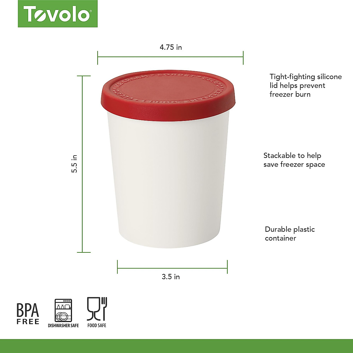 Tovolo Stackable Sweet Treat Ice Cream Tub with Tight-Fitting Silicone Lid Freezer Storage Container for Sorbet & Gelato, BPA-Free & Dishwasher-Safe, 1-Quart, Oyster Gray