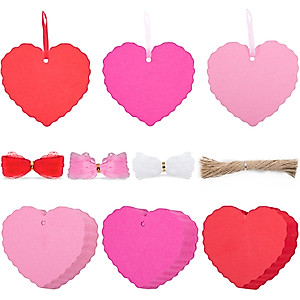 SallyFashion 240PCS Valentines Heart Gift Tags, Pink Paper Tags Heart Shaped Paper Labels for Valentine's Day Mother's Day Anniversary Wedding