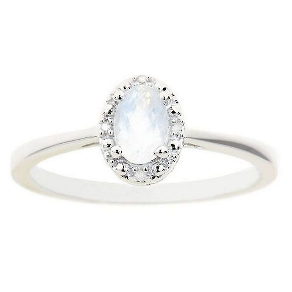 TheJewelryMaster .55 Carat Oval Shape Moonstone & Diamond Halo Engagement Ring 6mm x 4mm