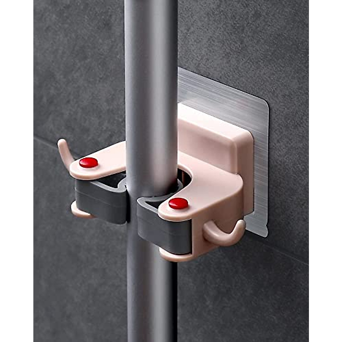 Uncle Jack Broom Mop Holder with Rag Hooks, Mop Gripper and Rag Holder,Self Adhesive No Drilling Super Anti-Slip,for Bathroom Kitchen, Wall Mounted Tool Organizer, Garage Storage (Pink 4 Sets)