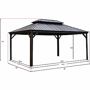 Kozyard Alexander Hardtop Aluminum Permanent Gazebo with a Mosquito Net and Privacy Sidewalls (Alexander 12'x16' (Brown)
