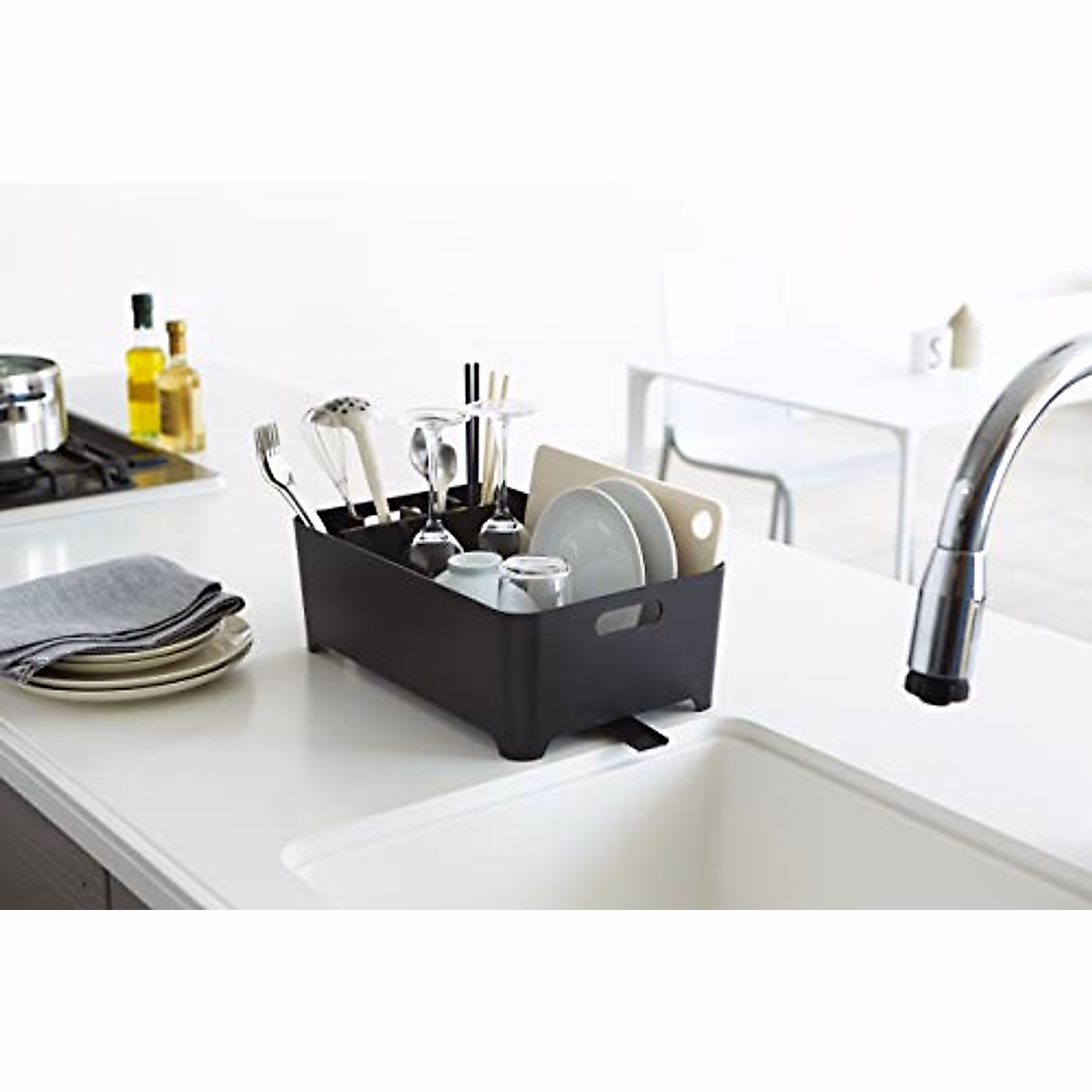 Yamazaki Home Drainer-Drying Kitchen Counters | Plastic | Dish Rack, One Size, Black