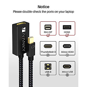 IVANKY 4K Active Mini DisplayPort to HDMI Adapter - 4K 60Hz [0.24m/0.65FT, Super Slim] Mini DP to HDMI Adapter for MacBook Air/Pro, Surface Pro/Dock/Book, Monitor, Projector
