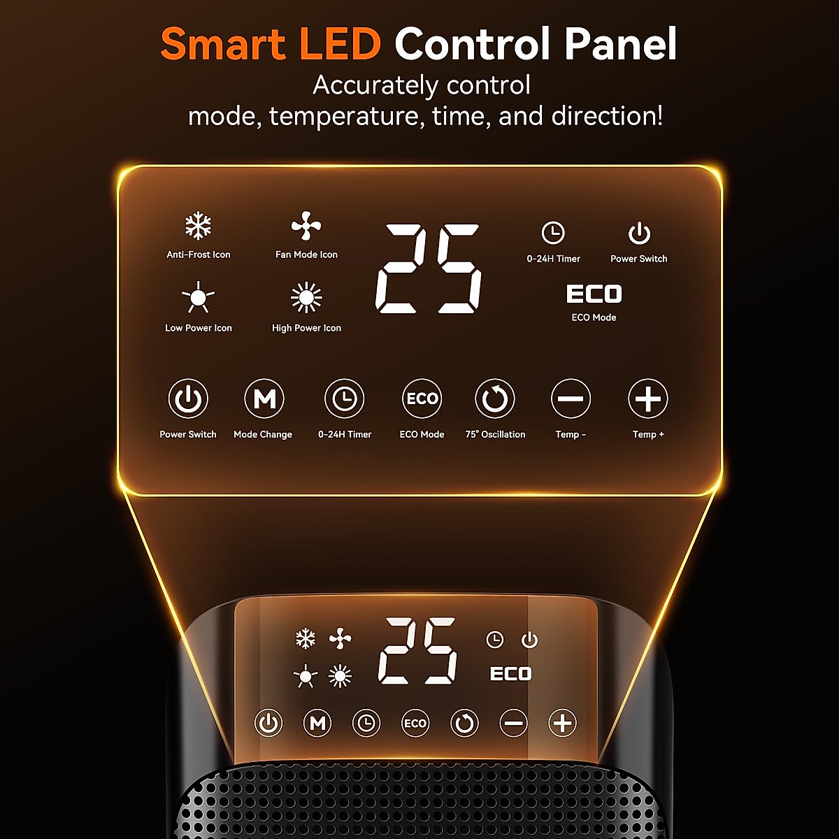 YASHE Space Heater, 1500W Portable Electric Heater for Indoor Use with Thermostat, 75° Oscillation, Digital Display, Remote Control, 24H Timer, ECO Mode, Fast Ceramic Heating for Home, Office, Bedroom