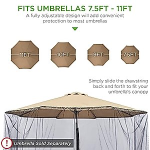 Best Choice Products 9ft Adjustable Mosquito Net for Umbrellas 7.5-11ft, Bug Screen Patio Umbrella Accessory for Outdoor Market Offset Cantilever w/Polyester Mesh Net, Zipper Door, Fillable Base