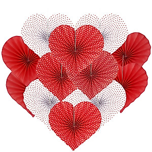 Red Heart Party Hanging Paper Fans for Valentines Wedding Engagement Anniversary Bachelorette Bridal Shower Birthday Baby Shower Party Photo Backdrops Decorations, 12pc