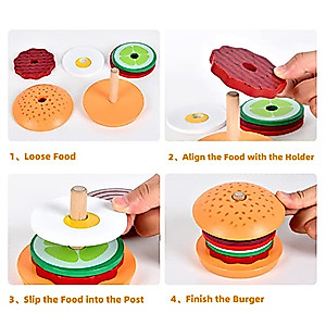 MIKNEKE Wooden Sandwich Sorting & Stacking Toys for Toddlers, Montessori Toys for 3 Year Old, Preschool Educational Toys to Develop Fine Motor Skills (Sandwich)