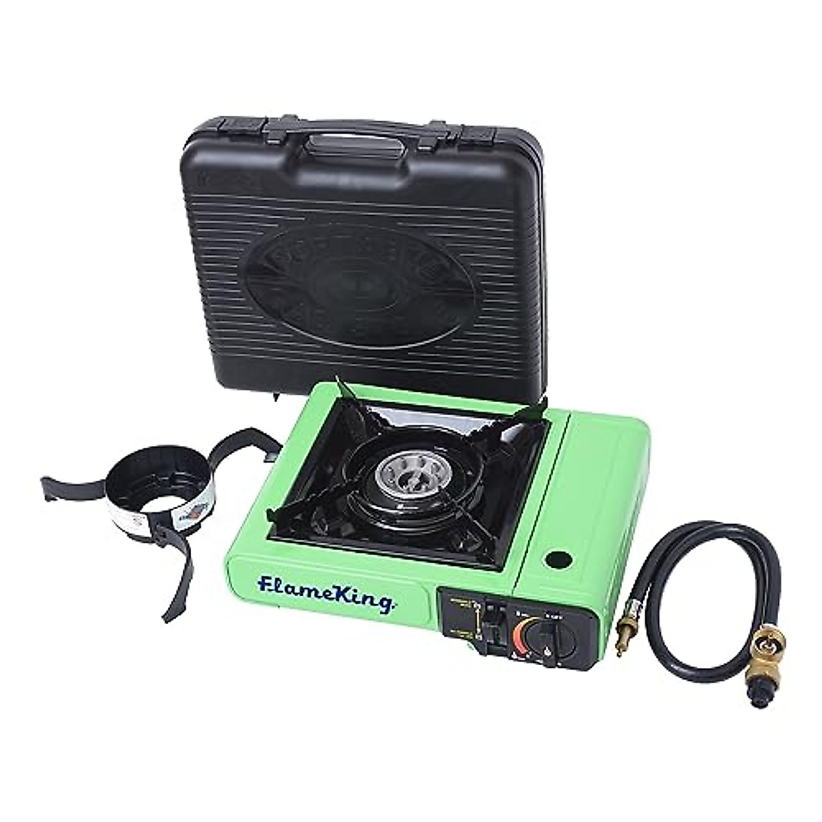 Flame King YSNVT-505 Dual Fuel Butane & Propane Gas Camping Stove with Single Burner, Portable and Great for Outdoor Cooking, Backpacking 8.5"X8.5" grid