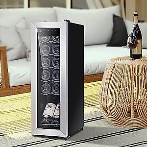Kalamera Mini Fridge Compressor Cooler, 12 Bottles Wine Refrigerator, Freestanding Wine Cellar 41F-64F One Touch Temperature Control, For Home, Office or Bar.