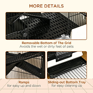 PawHut 59.5" Small Animal Cage with Wheels, 6-Level Portable Bunny Cage, Chinchilla Ferret Cage with Removable Tray, Platform and Ramp