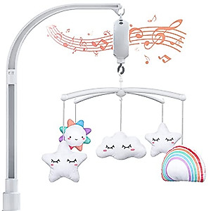 FEISIKE Baby Crib Mobile with 3 Modes Musical Box,Volume Control,12 Lullabies,Nursery Crib Toys for Newborn Ages 0 and Older,23 Inches Baby Mobile Arm and 5 Pcs Hanging Toys