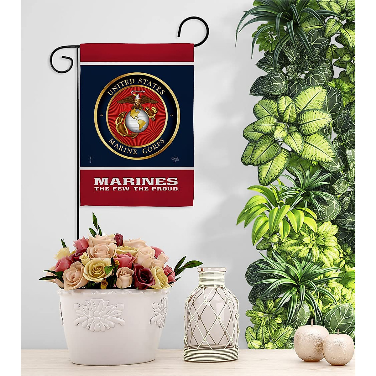 Breeze Decor Proud Marine Corps Garden Flag Set Mailbox Hanger Armed Forces USMC Semper Fi United State American Military Veteran Retire Official House Banner Small Yard Gift Double-Sided, Made In USA