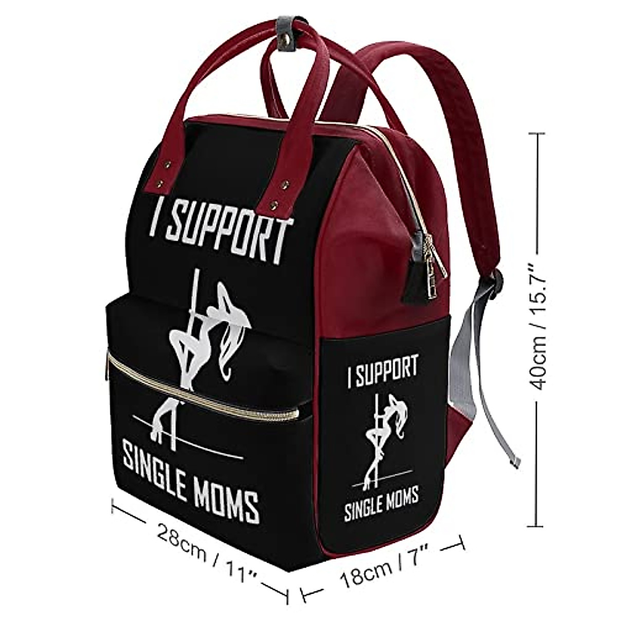 I Support Single Moms Diaper Bag Backpack Large Capacity Mommy Bags Multifunction Nappy Bag Travel Back Pack Red-Style