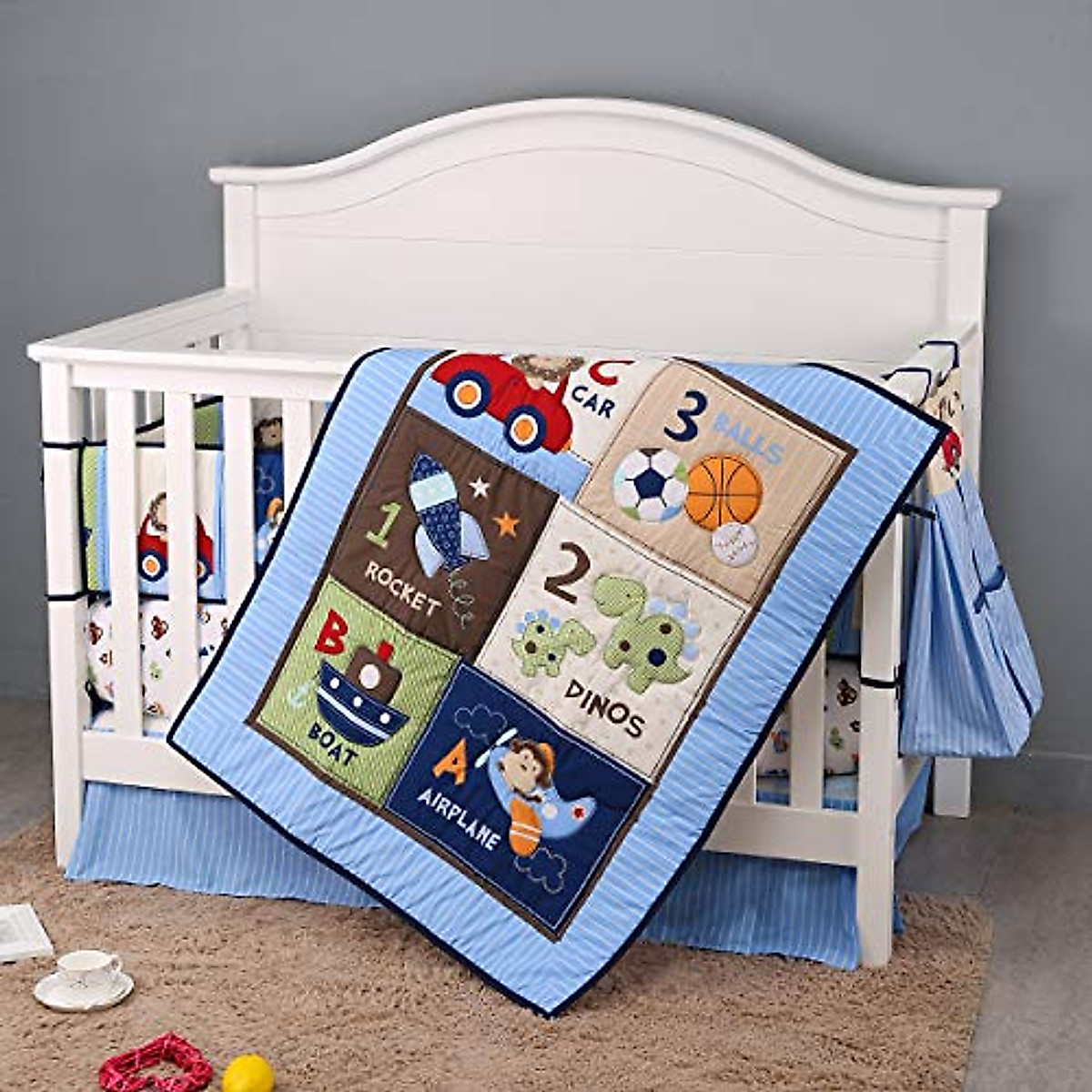 Brandream Boys Fire Truck Pillow & 3Pcs Cars Baby Crib Bedding Set