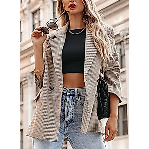 ARTFREE Womens Casual Blazer Button Lapel Long Sleeve Work Business Plaid Blazers Jackets Outfits with Pockets XL