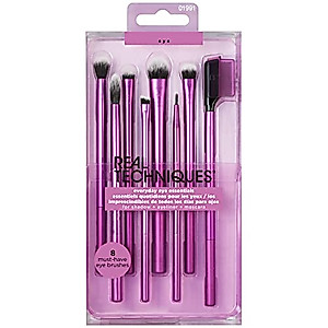 Real Techniques Everyday Eye Essentials Makeup Brush Kit, Eye Makeup Brushes for Eye Liner, Eyeshadow, Brows, & Lashes, Synthetic Bristles, Cruelty-Free & Vegan, 8 Piece Set