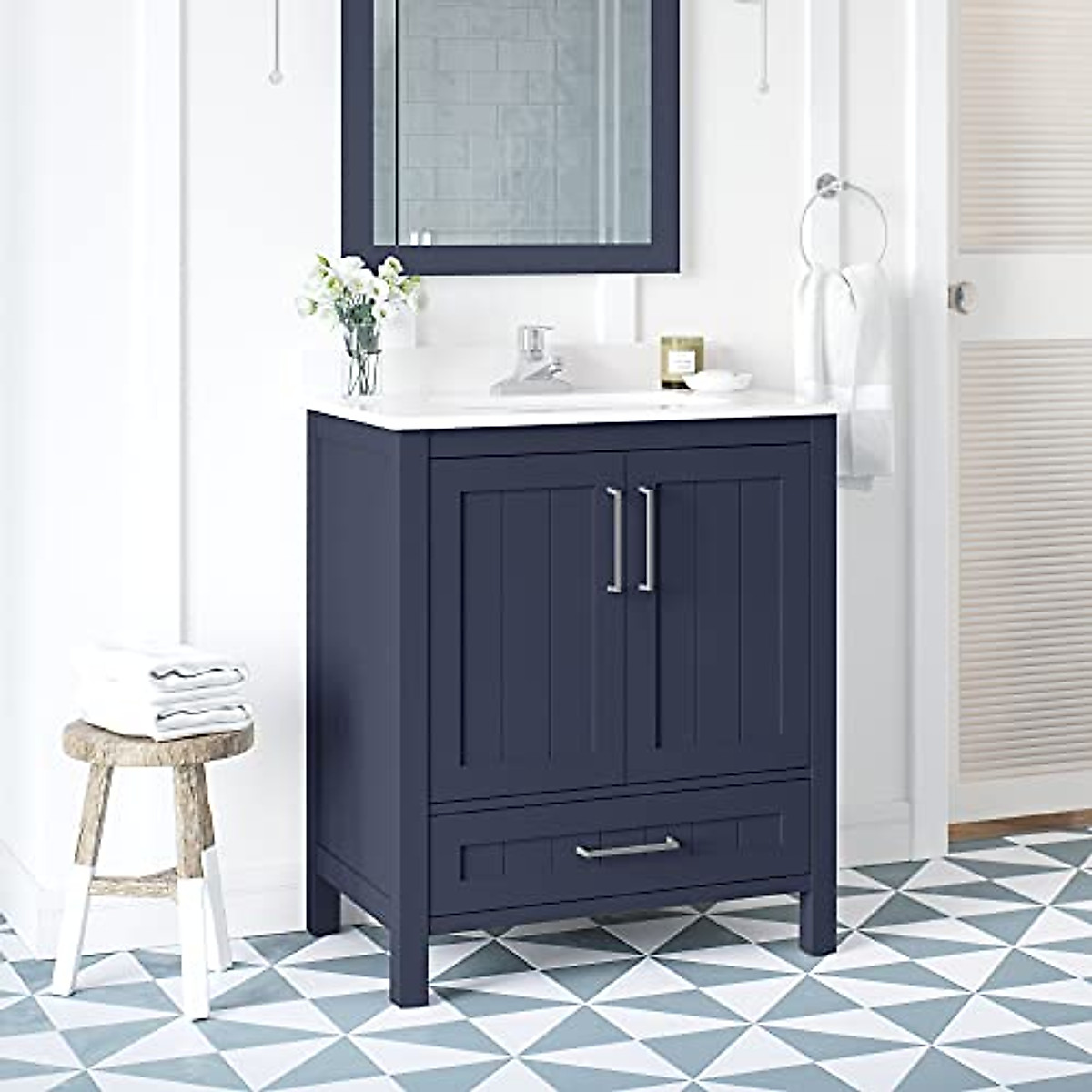 Ove Decors Kansas 30 in. Single Sink Bathroom Cultured Marble Countertop Vanity, 30 inches, in Midnight Blue