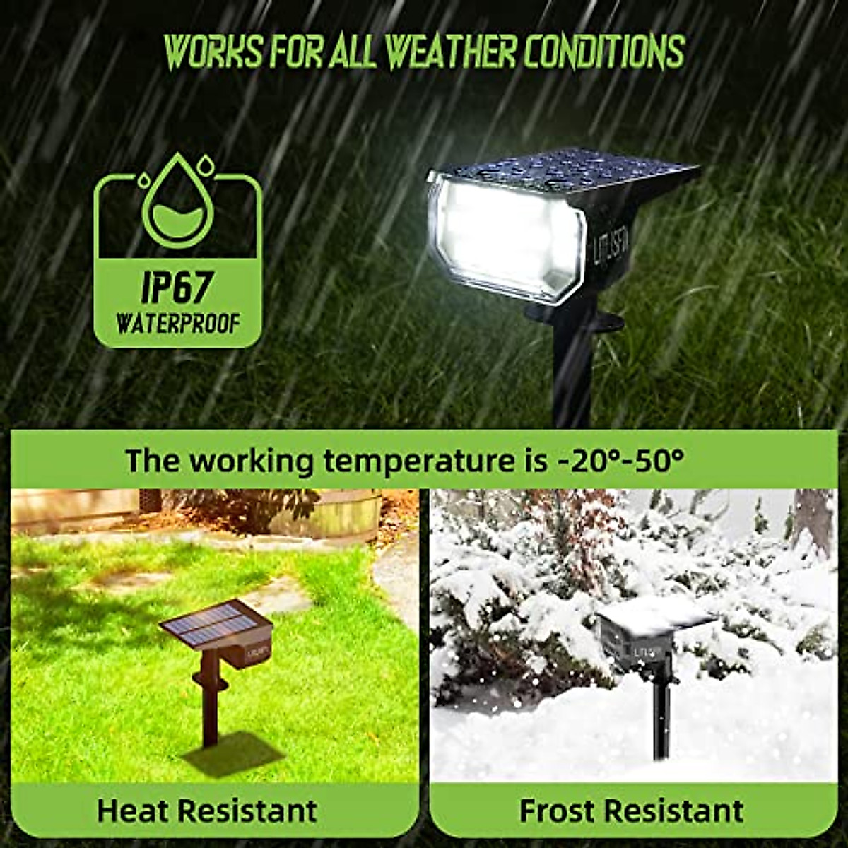 LITLISFlY Solar Power Spotlights - 50 LEDs, 3 Brightness Settings, Durable Plastic, IP67 Waterproof, Easy to Assemble, Outdoor Use, Security