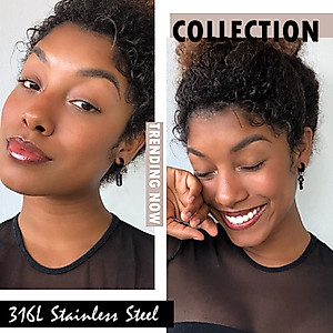 Black Cross Earrings for Men, 28 Pieces Stainless Steel Long Chain Dangle Piercing Hoop Earrings Set for Gifts (Black)