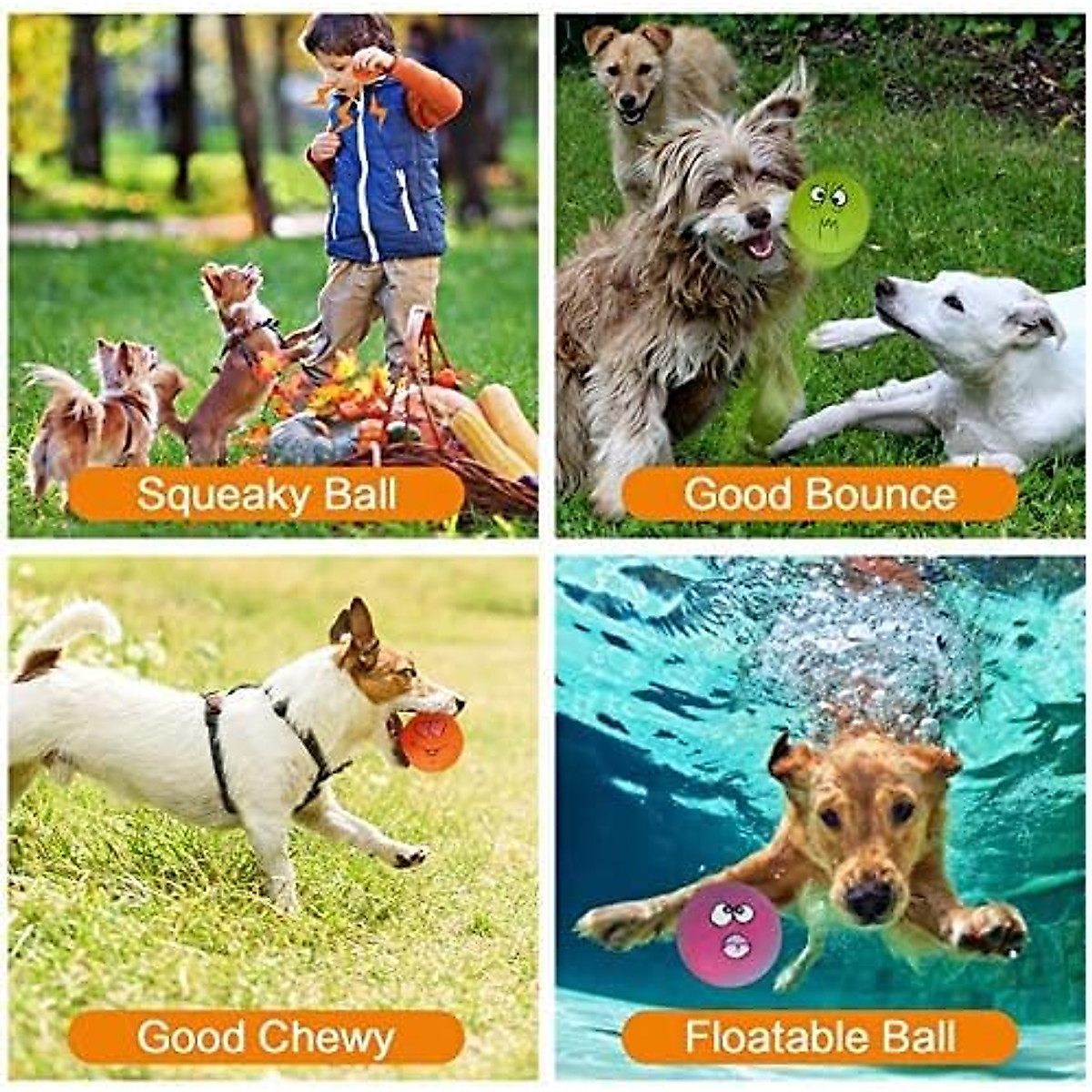 Coricorsu Squeaky Dog Toy Chewing Dog Toys Durable Teething Latex Rubber Soft Interactive Fetch Play Dog Balls with Funny Face for Puppy Small Medium Pet Dog (5PCS)