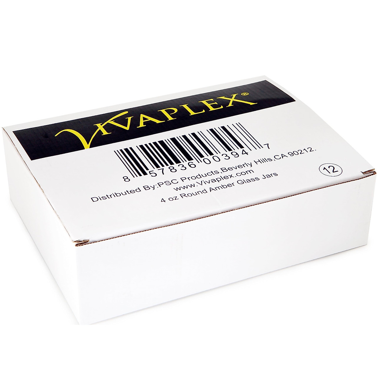 Vivaplex, 12, Amber, 4 oz, Round Glass Jars, with Inner Liners and black Lids