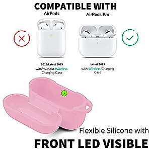 Blaspins Airpods Pro 2nd/1st Generation Case Cover with Keychain 2022/2019, Soft Silicone Skin Cover Full Protective Shock-Absorbing Case Carabiner for New Airpods Pro Case [Front LED Visible] - Pink