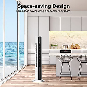 Uthfy Tower Fan with Remote, 80° Oscillating Bladeless Fan with 10H Timer, 36" Quiet Floor Standing Cooling Fan with 3 Speeds, 3 Modes in Bedroom, Living Room,Study, Office, White