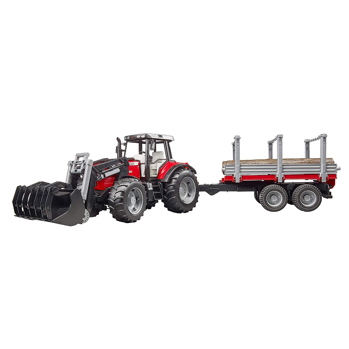 bruder 02046 Massey Ferguson 7480 with Frontloader and Timber Trailer
