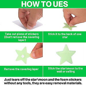 OIG Brands Glow in The Dark Stars and Planets 100-Piece (Green) 3D Glow in Dark Stars for Ceiling Decor with Constellation Map - includes Reusable Putty