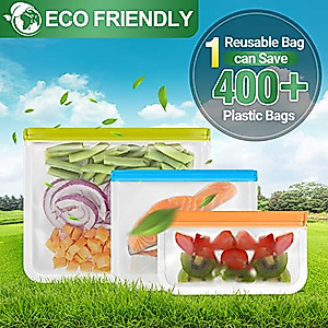 Reusable Freezer Bags Extra Thick & Leak Proof, 9 Pack BPA Free Silicone Bags for Food Storage, Travel, Marinate Meats, Fruit - 3 Gallon Bags & 3 Quart Bags & 3 Snack Bags