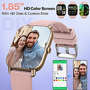 Aptkdoe Smart Watch, Fitness Tracker with Dail Calls Speaker, 1.85" Touch Screen IP68 Waterproof Smartwatch, 112 Sport Modes Activity Tracker with Heart Rate Monitor, Pedometer Watch for Women Pink