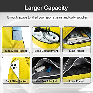 Hoedia Sports Drawstring Backpack - String Swim Gym Bag with Shoes Compartment and Wet Proof Pocket for Women/Men (Yellow)