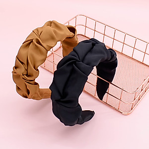 BEGOOD Headbands for Women - Black Wide Ruffled Knotted Headband, Ruched Top Knot Hair Accessories for Girls, 2Pcs