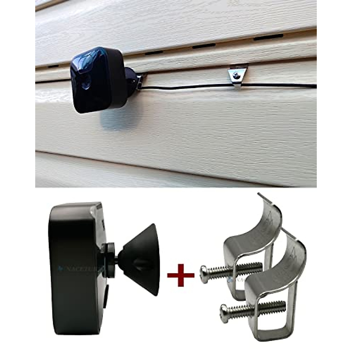 NACETURE Vinyl Siding Hooks (6 Pack) Vinyl Siding Clips for Hanging Outdoor Decorations for Patio - Heavy Duty No-Hole Needed Siding Screws Stainless Steel for Mount Home Security Camera Porch Décor